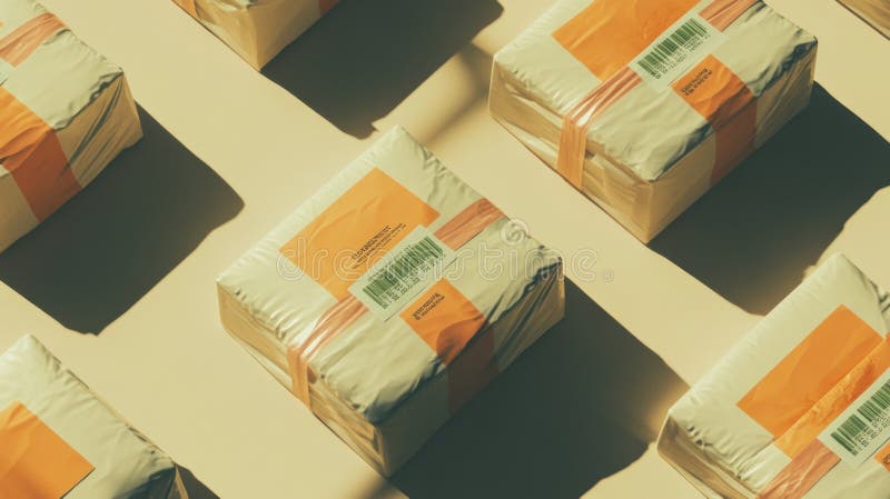 Neatly Arranged Parcels with Colored Labels in Bright Light Stock ...