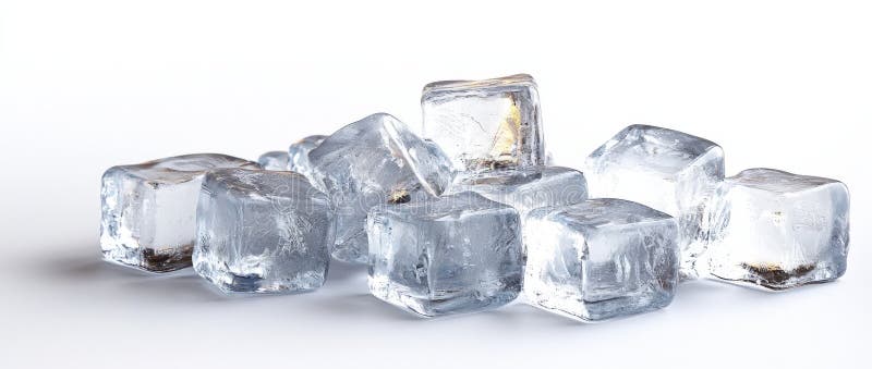 A Neatly Arranged Pile of Clear Ice Cubes on a Clean White Background ...