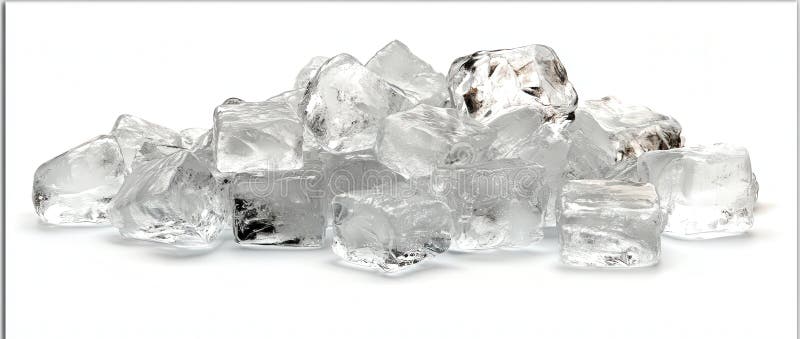 A Neatly Arranged Pile of Clear Ice Cubes on a Clean White Background ...