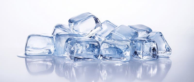 A Neatly Arranged Pile of Clear Ice Cubes on a Clean White Background ...