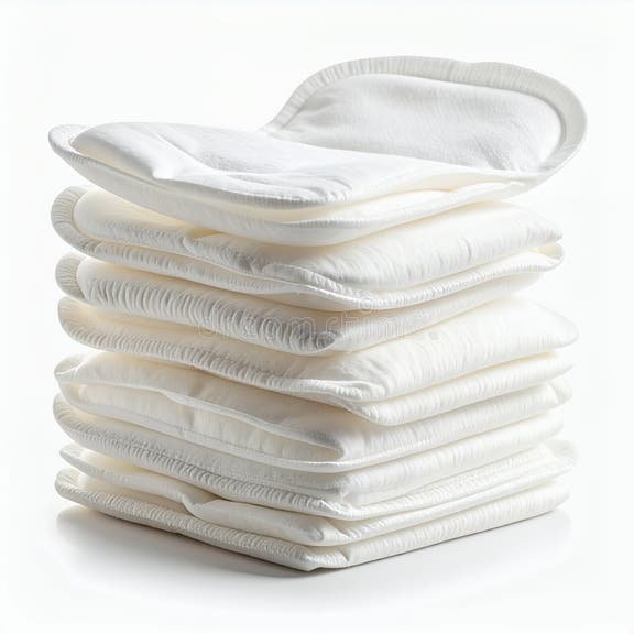 Neatly Arranged Pristine White Reusable Cloth Diapers Presenting Purity ...