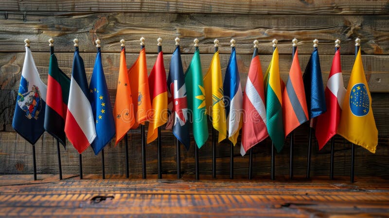 Neatly Arranged Row of European Union Flags for a Cohesive and ...