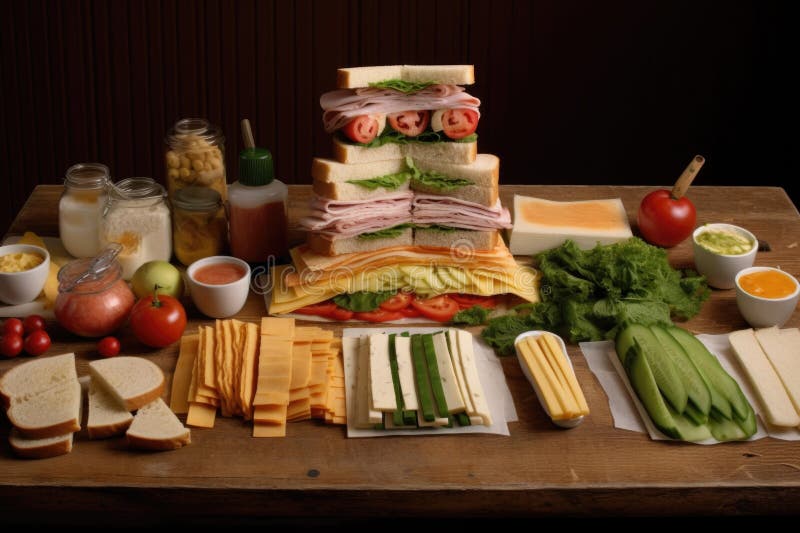 Neatly Arranged Sandwich Ingredients on a Table Stock Illustration ...