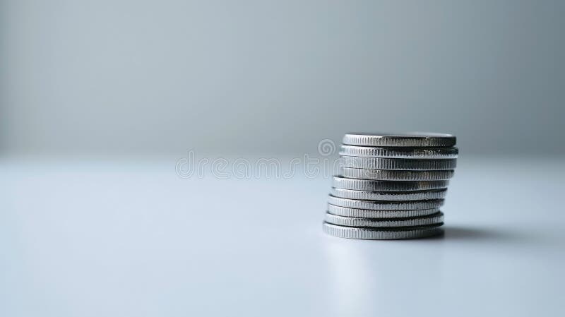 A Neatly Arranged Stack of Coins Sits Slightly Off-center on a Clean ...