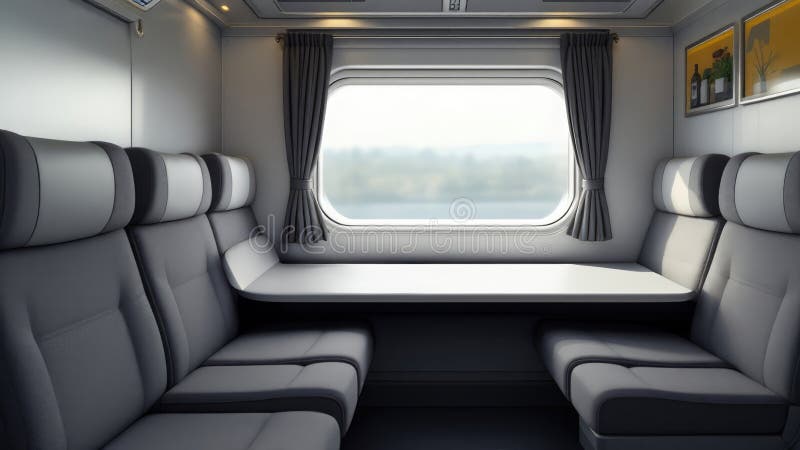 Comfortable Train Compartment with Large Window Overlooking Landscape ...