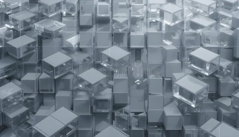 "Neatly Arranged Translucent Blocks on Modern Grey Tech Background" Stock Illustration ...