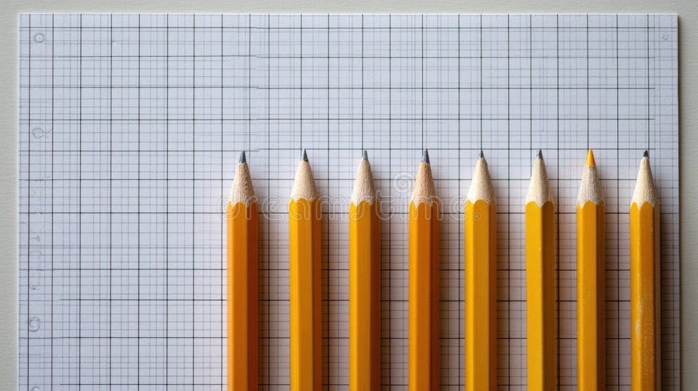 Neatly Arranged Yellow Pencils on Clean Graph Paper Create a Structured ...