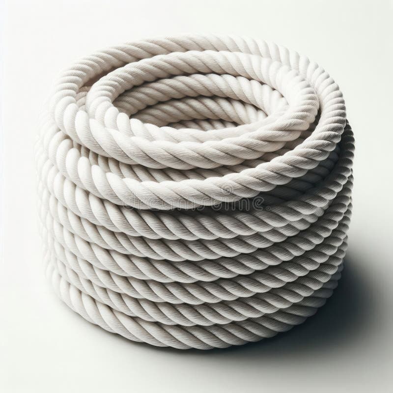 Neatly Coiled White Rope Arranged in an Artistic Pattern on a Light ...