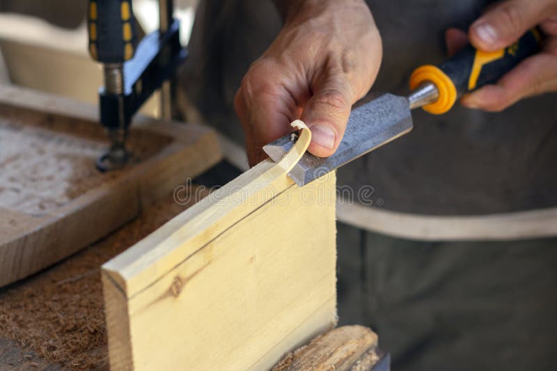 Neatly Cutting Wood with a Chisel Stock Photo - Image of closeup ...
