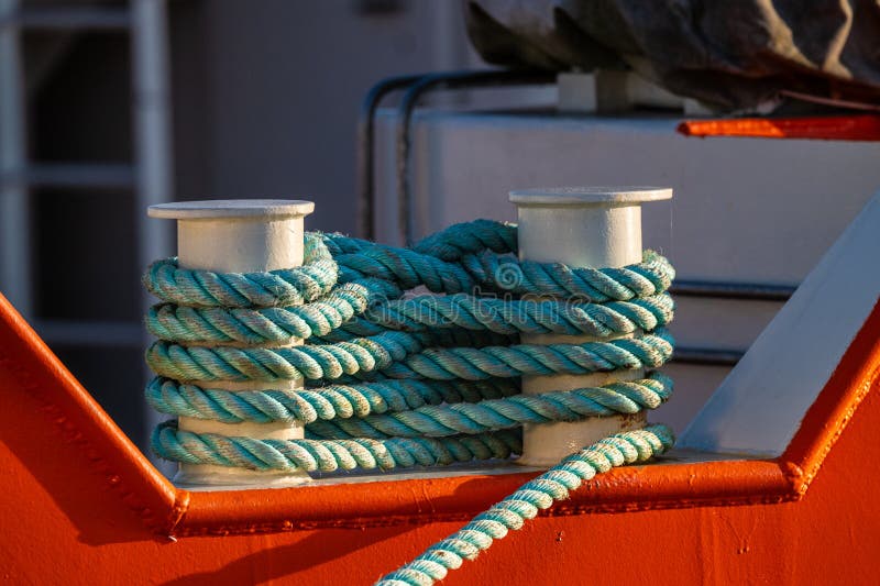 Neatly Fastened Mooring Rope on a Red Boat.. Stock Photo - Image of ...