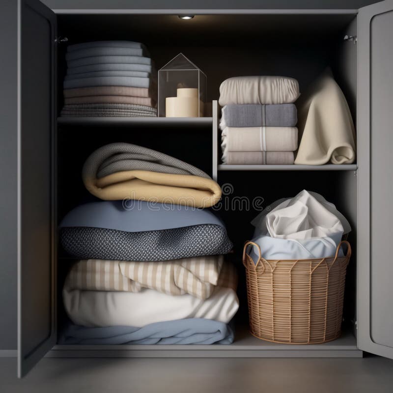 Neatly Folded Bed Linen in the Closet. Stock Illustration ...