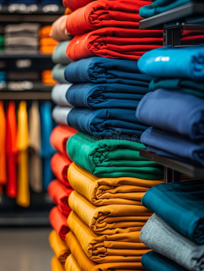 Neatly Folded Colorful Shirts Stacked Retail Store Display Stock Photos ...