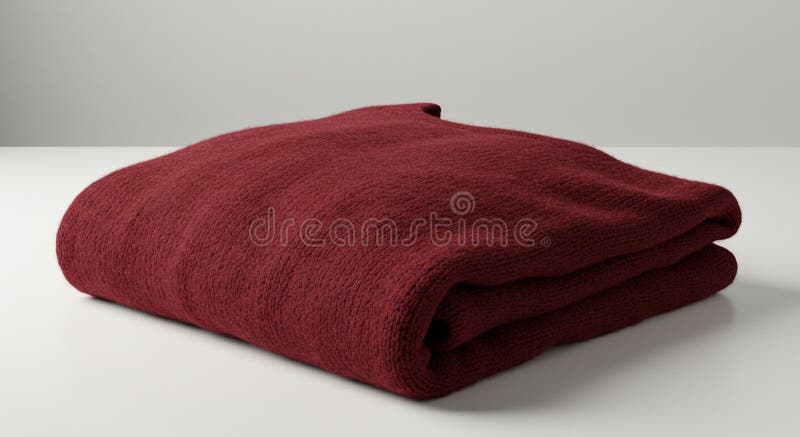 A Neatly Folded Maroon Blanket Rests on a Smooth White Surface. the ...