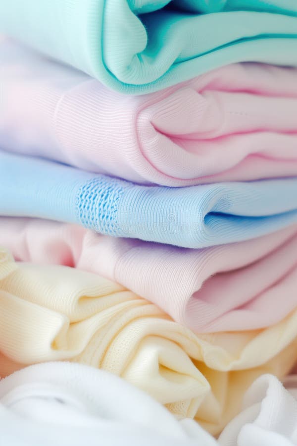 Neatly Folded Pastel Colored Clothes Stacked in a Soft and Gentle ...