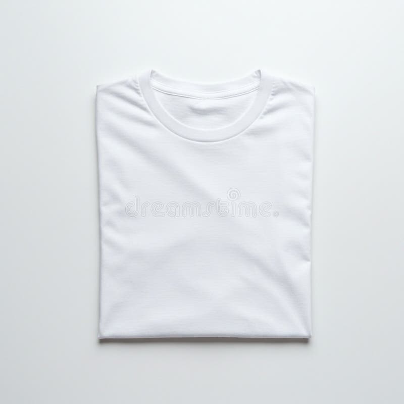 A Neatly Folded Plain White T-shirt with a Round Neckline is Placed on ...