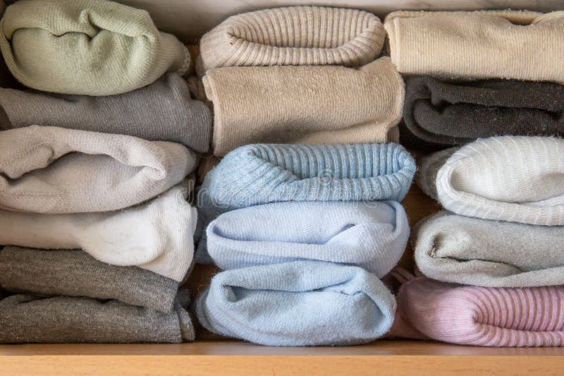 Neatly Folded Socks, Sorted into Pairs, Lie in Rows in a Drawer. Stock ...
