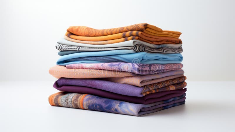 A Neatly Folded Stack of Colorful Fabrics with Various Patterns Against ...