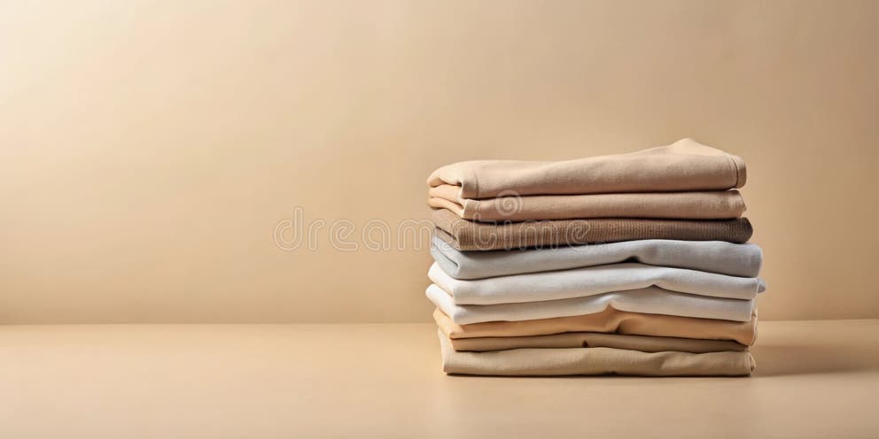 Neatly Folded Stack of Neutral-toned Garments on a Beige Surface ...