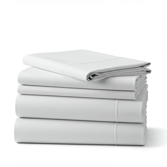 A Neatly Folded Stack of White Bed Sheets, Consisting of Four Sets, is ...