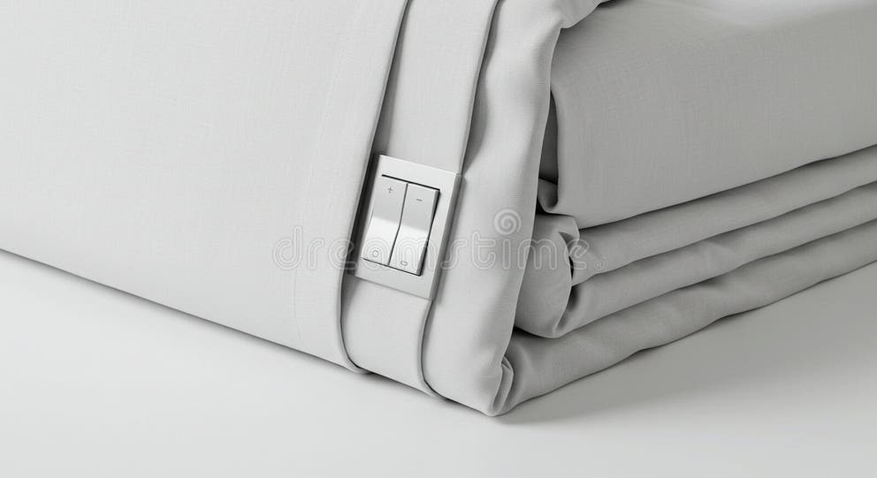 A Neatly Folded White Bed Sheet Includes a Dual-button Control Panel ...