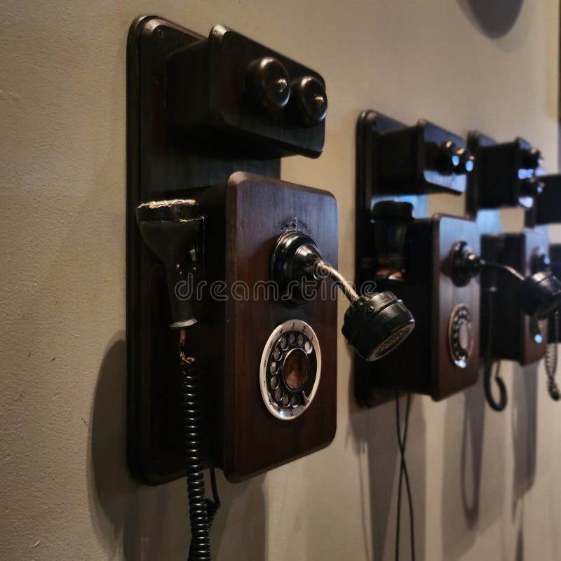 Neatly Lined Up Old-fashioned Telephone Exhibition Stock Photo - Image ...