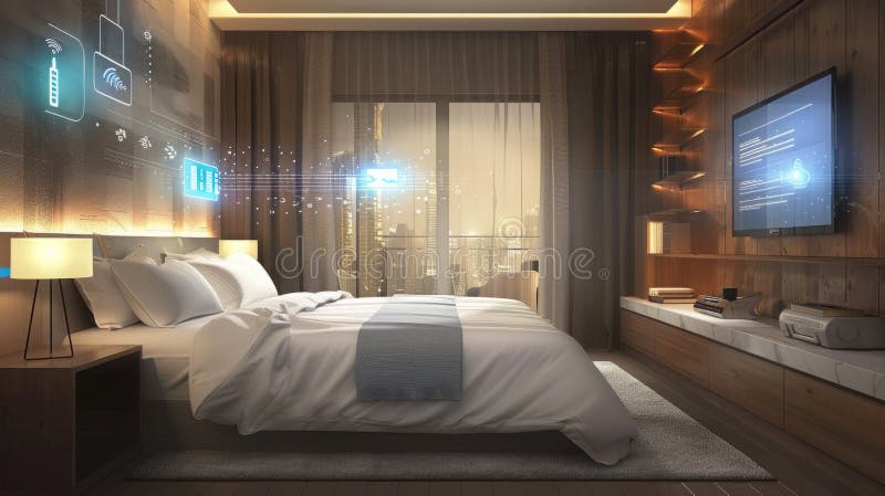Neatly Made Bed and Flat Screen TV in Bedroom Stock Image - Image of ...