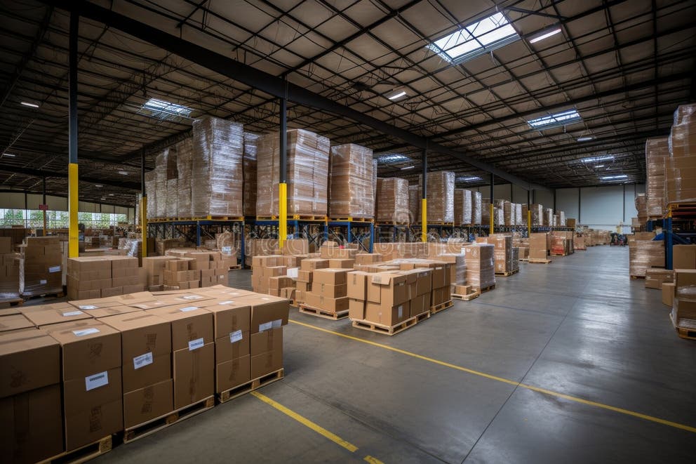 Neatly Organized and Efficiently Managed Packaging in a Distribution Warehouse Setting Stock ...