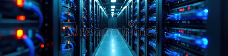 Neatly Organized Server Racks Fiber Optic Cables Network Switches it ...