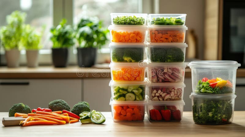 A Neatly Organized Stack of Clear Plastic Storage Stock Stock Photo ...