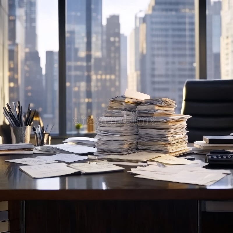 Neatly Organized Stack of Documents on a Professional Business Desk in ...