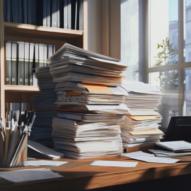 Neatly Organized Stack of Important Business Documents on a ...
