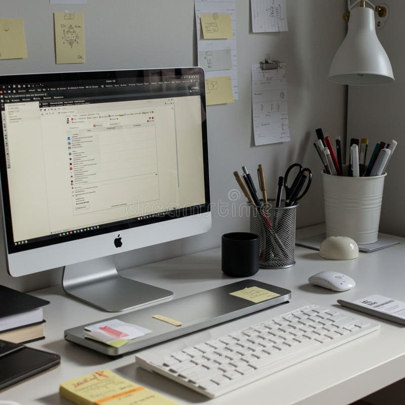 A Neatly Organized Workspace with a Desktop Computer Displaying a ...
