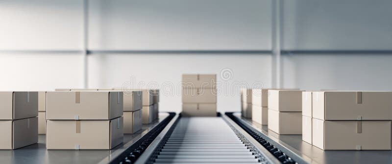 A Neatly Packaged Stack of Boxes on a Conveyor Belt in a Modern ...