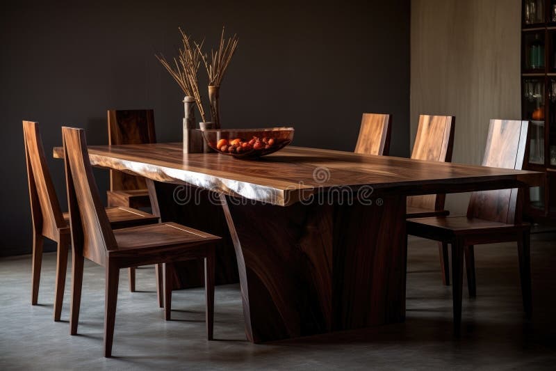 A Neatly Polished Wooden Dining Table Set Stock Illustration ...