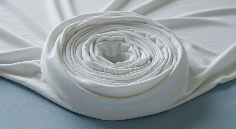 A Neatly Rolled White Fabric is Placed on a Smooth, Light Blue Surface ...
