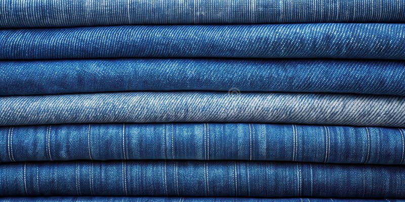 A Neatly Stacked Arrangement of Various Denim Fabrics Showcasing ...