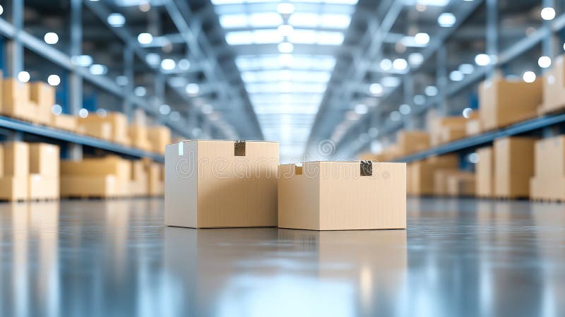 Neatly Stacked Boxes in Bright Warehouse Create Organized and Efficient ...