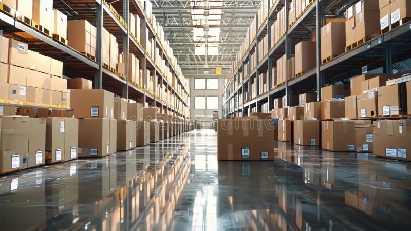 Cardboard Boxes Waiting in Modern Spacious Distribution Warehouse Stock ...