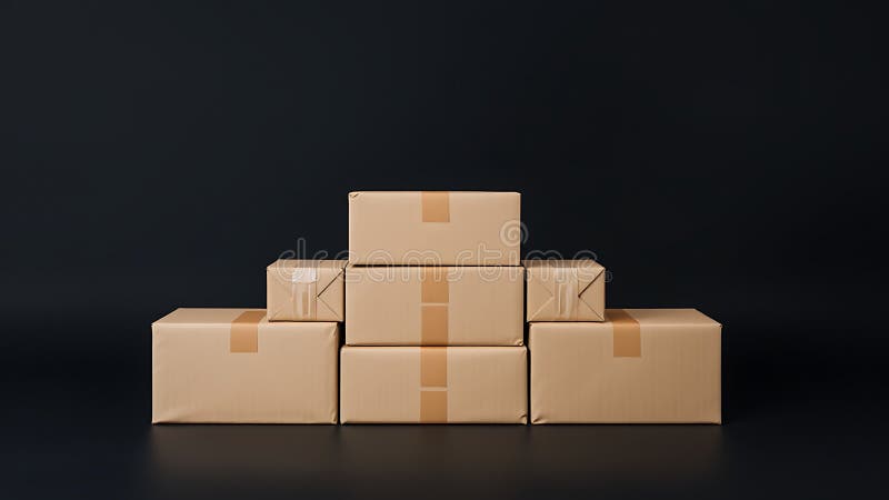 Neatly Stacked Cardboard Boxes on Black Background Stock Illustration ...