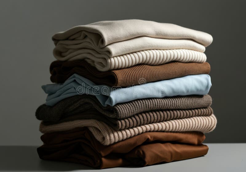 Neatly Stacked Clothes in Various Colors and Textures on a Clean ...