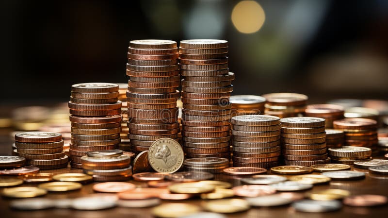 Neatly Stacked Euro Coins Form Structured Display, with Each Stack ...