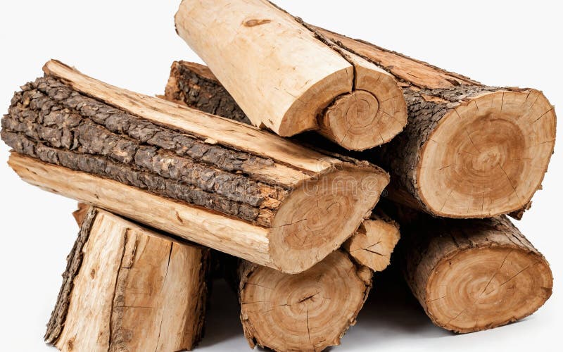 Neatly Stacked Firewood Logs on White Background Stock Image - Image of ...