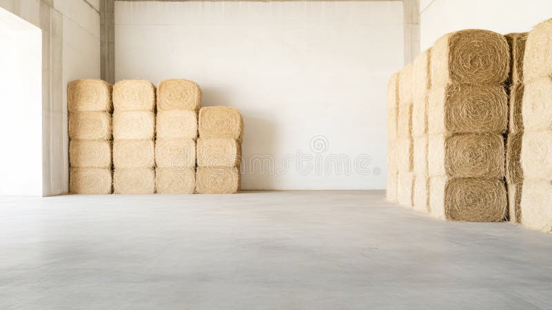 Neatly Stacked Large Rectangular Hay Bales Create a Rustic Agricultural ...