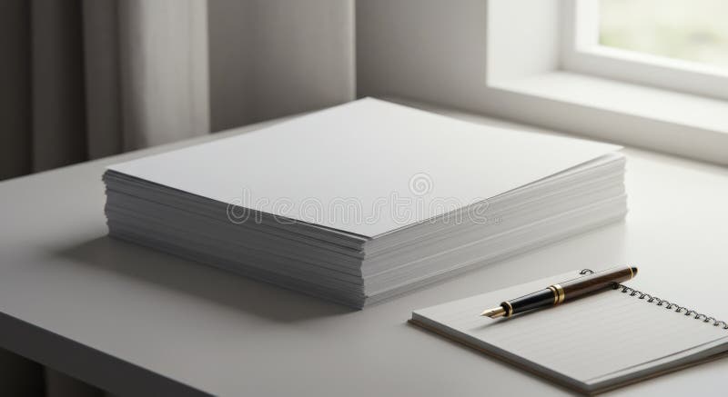 Neatly Stacked Paper Sheets on Desk Stock Illustration - Illustration ...
