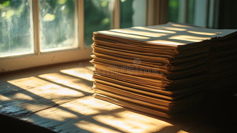 Neatly Stacked Papers Wooden Table Office Setting Stock Photos - Free ...