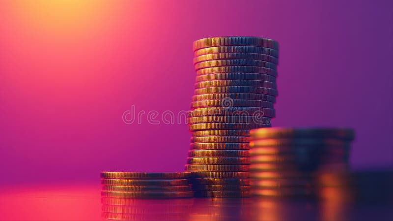 A Neatly Stacked Pile of Coins Displaying Various Sizes and Textures on ...