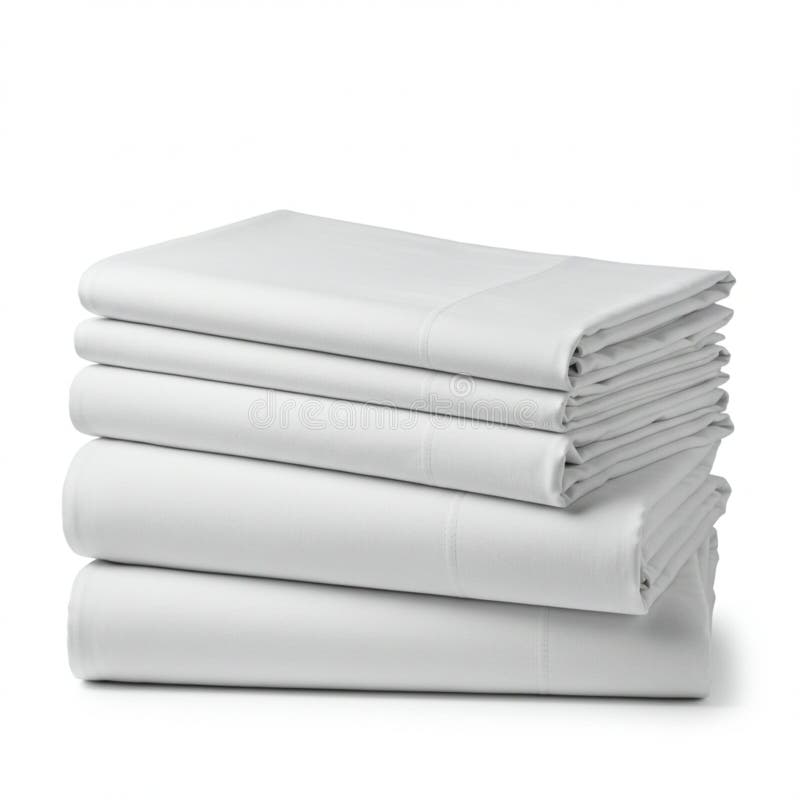 A Neatly Stacked Pile of Five Folded White Bed Sheets. Stock ...