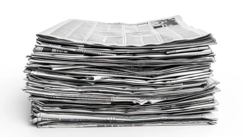 A Neatly Stacked Pile of Newspapers. the Image is in Black and White ...