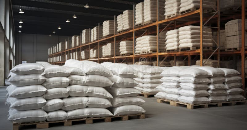 Neatly Stacked Sacks of Goods Enhancing the Modern Warehouse S Storage ...