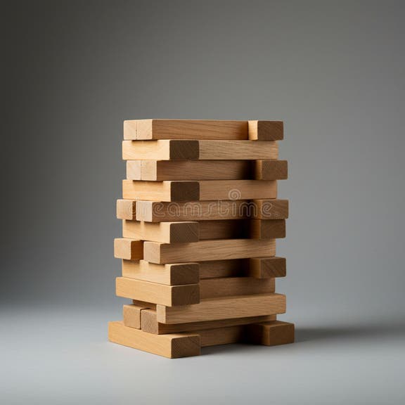 A Neatly Stacked Tower of Wooden Blocks Arranged in an Alternating ...